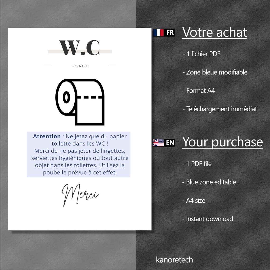 WC Use Pack in French and English - Etsy