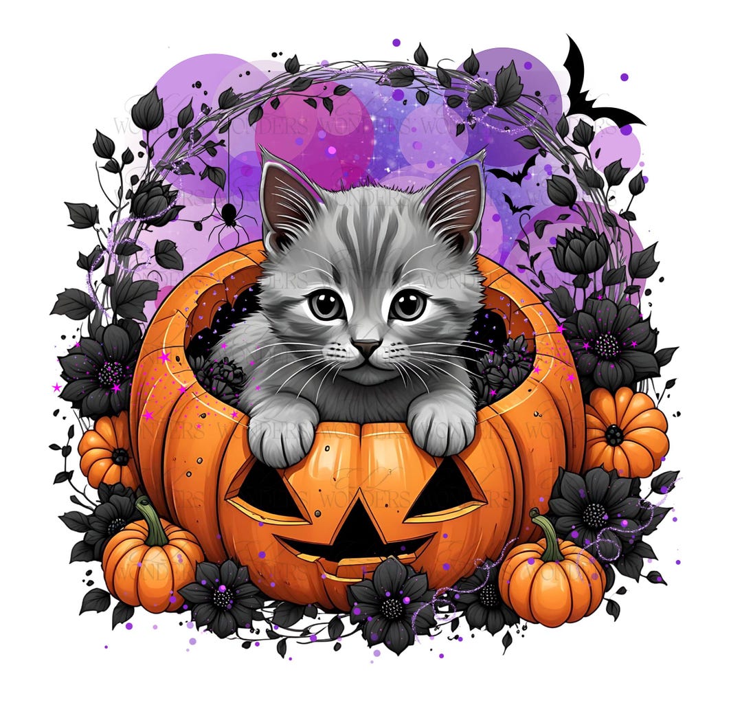 Halloween Kitten PNG, Watercolor Kitten Clipart, Clipart Bundle, Cat ...