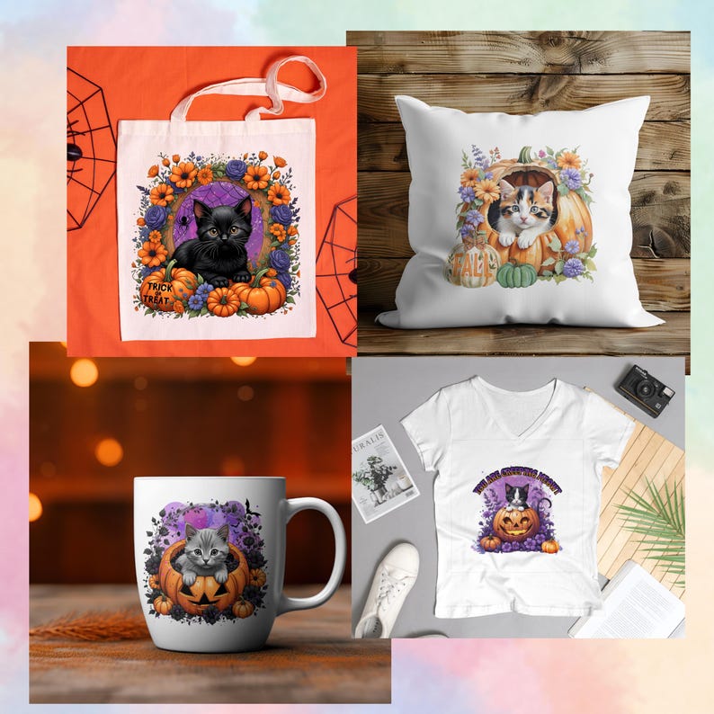 Halloween Kitten PNG, Watercolor Kitten Clipart, Clipart Bundle, Cat ...