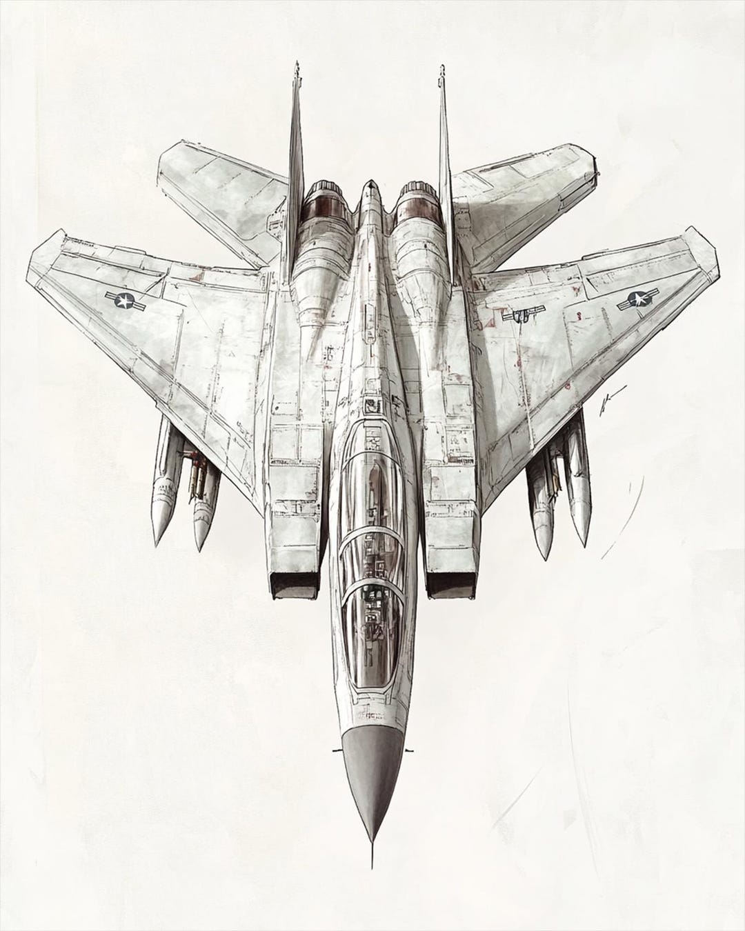 Drawing of F-14 Raptor | F-14 Aerial Artwork | Birds Eye View ...