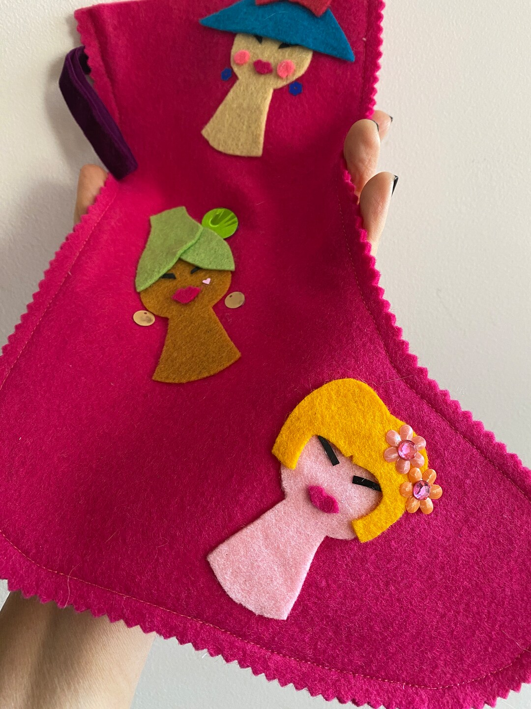 Retro Handmade Hot Pink Felt Christmas Stocking With Retro Wig Stand ...