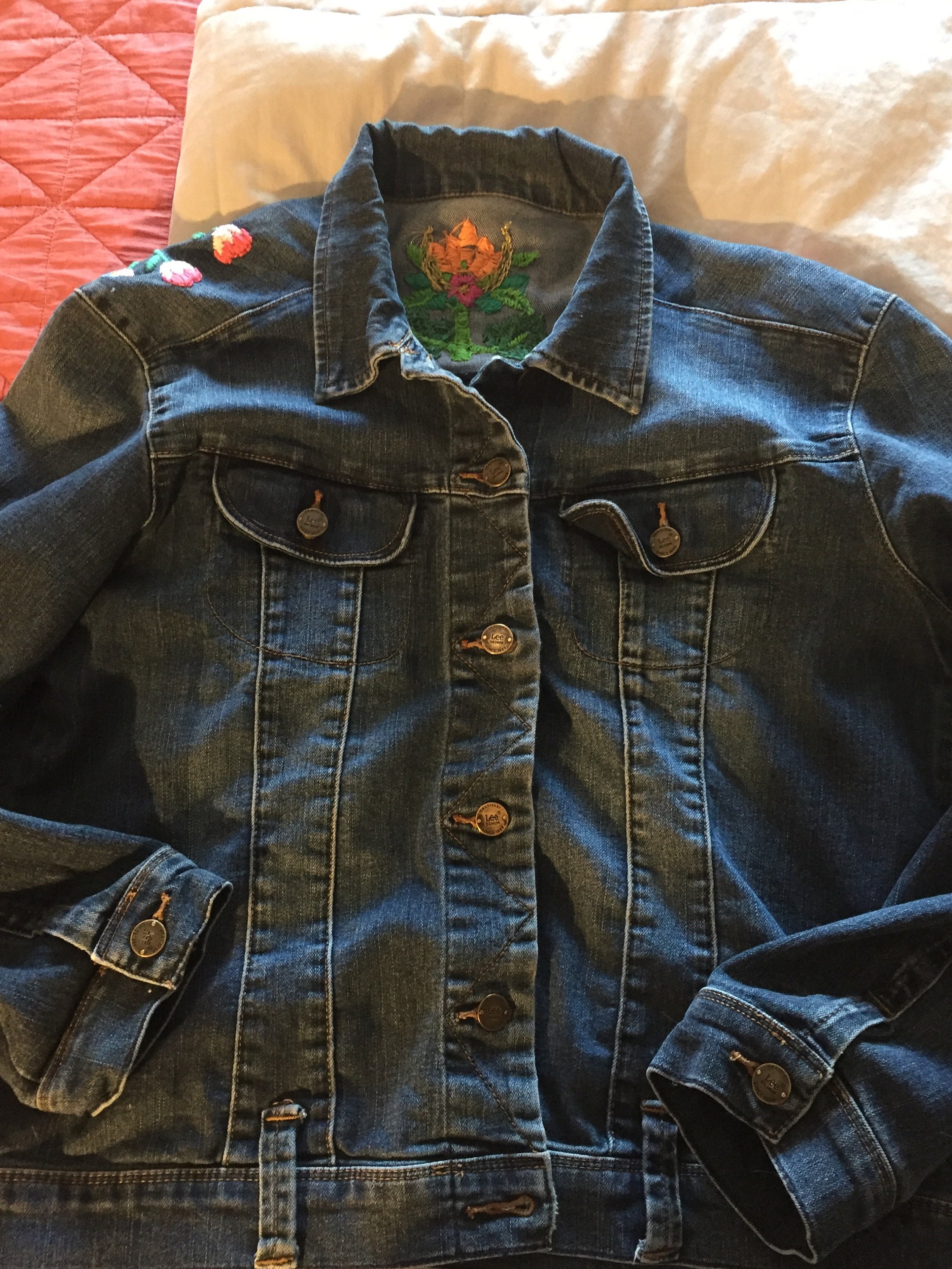 Hand Embroidered Blue Tiger Jean Jacket, Large Size Women's Denim ...