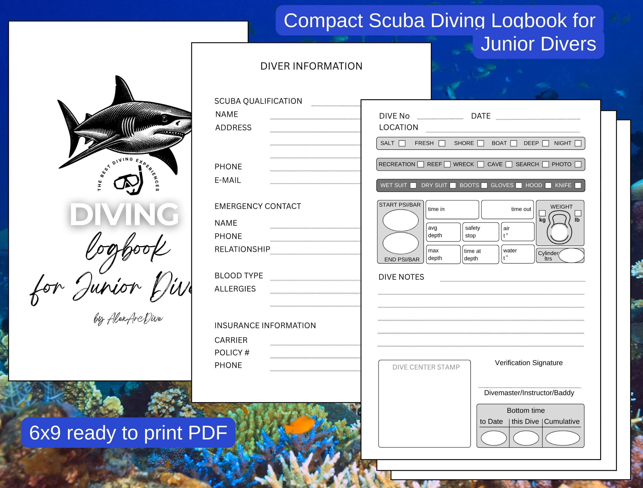 Compact Scuba Diving Logbook for Junior Divers – 6x9” Printable PDF ...