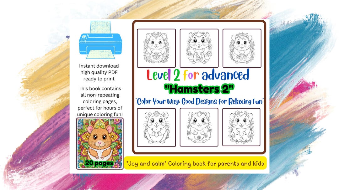 Coloring Book hamsters 2 2 Level for Advanced color Your Way: Good ...