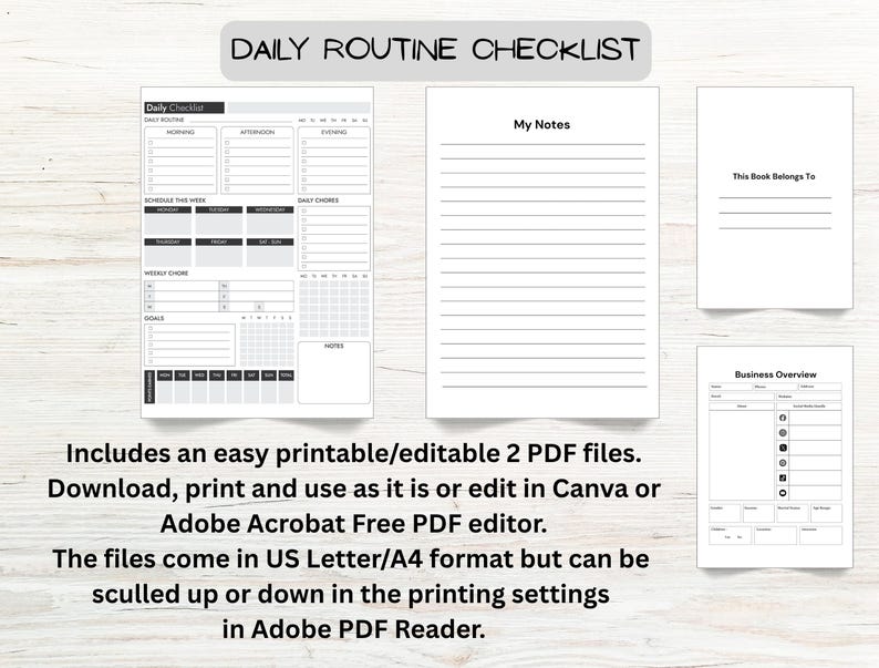Daily Routine Checklist Printable in A4 & US Letter Sizes, Instant ...