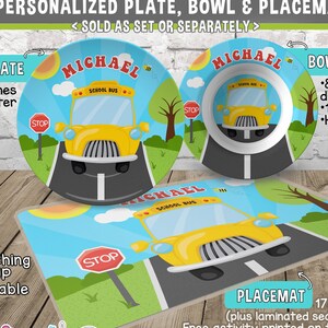 Personalized School Bus Plate and Bowl Set - Personalized Plastic ...