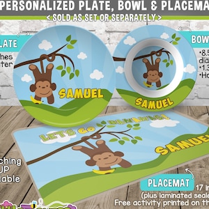 Personalized Monkey Plate and Bowl Set: Jungle Kids Dishes - Etsy