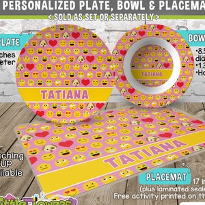 Personalized Emoji Plate and Bowl Set - Personalized Plastic Children ...