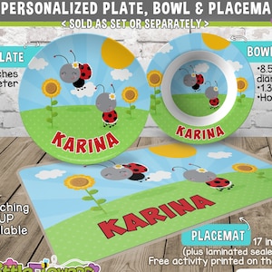 Personalized Ladybug Plate and Bowl Set - Personalized Plastic Children ...