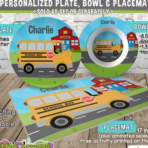 Personalized School Bus Plate and Bowl Set - Personalized Plastic ...