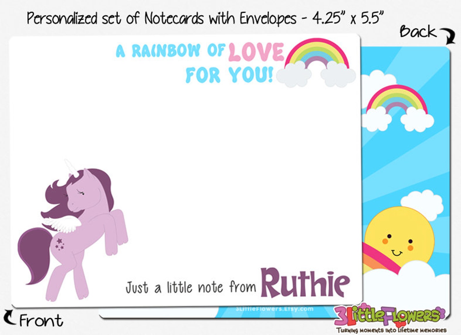 Unicorn Note Cards Set of Personalized Note Cards 4.25 X | Etsy