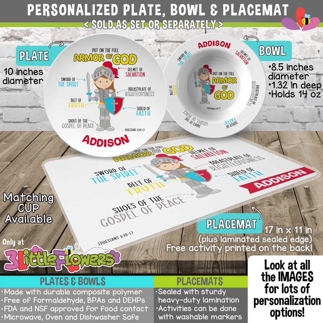 Armor of God Plate and Bowl Set - Personalized Plastic Children Plate ...