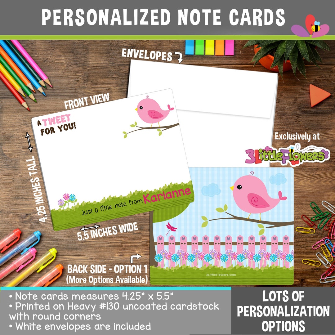 Bird Note Cards - Set of Personalized Note Cards - 4.25” X 5.5 ...
