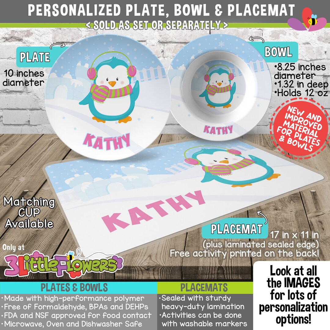 Penguin Plate and Bowl Set - Personalized Plastic Children Plate and ...