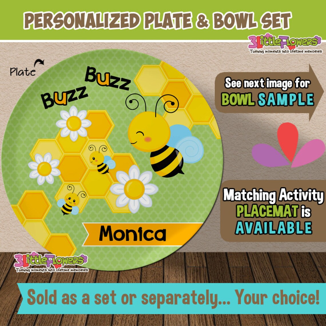 Bees Honeycomb Plate and Bowl Set Personalized Plastic - Etsy