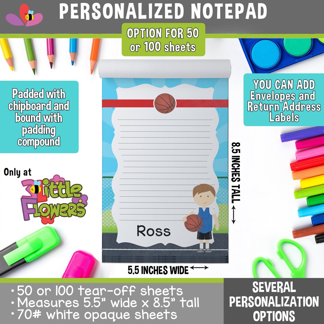 Basketball Notepad - Personalized Notepad - Personalized Children ...
