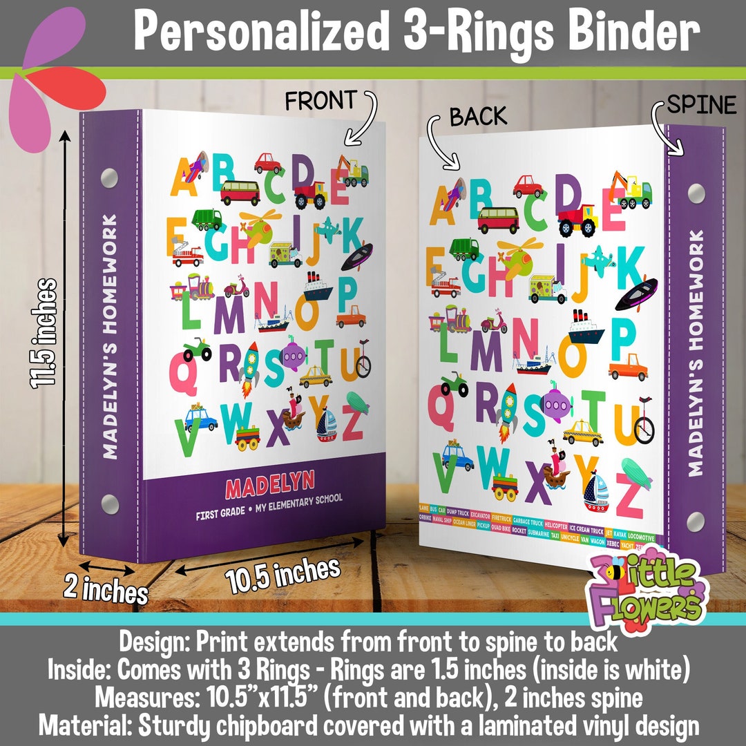 Personalized Alphabet Transportation Binder - Personalized 3 Ring ...
