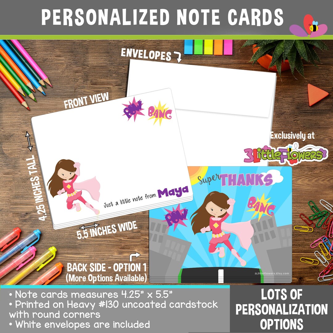 Superhero Note Cards - Set of Personalized Note Cards - 4.25” X 5.5 ...