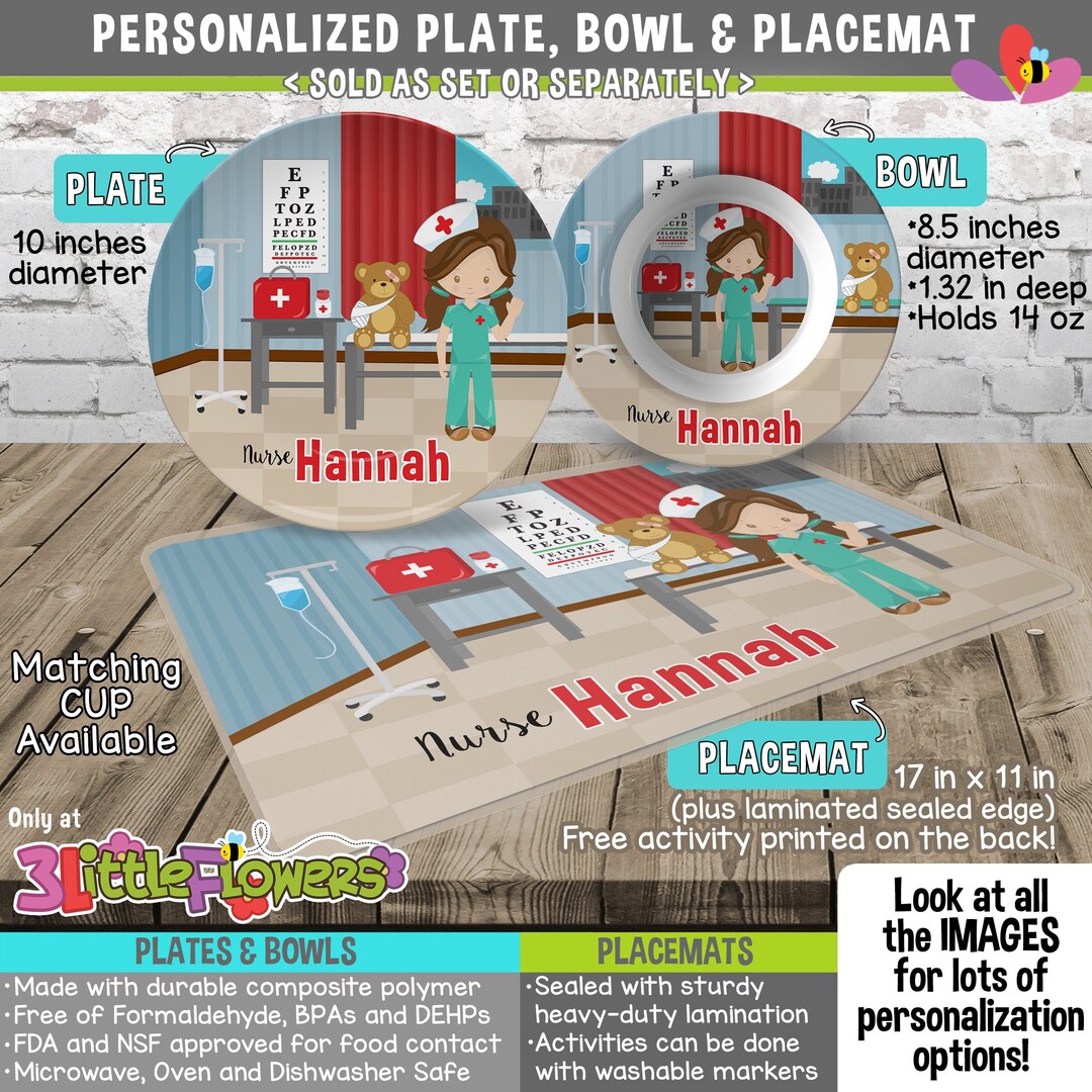 Girl Nurse Plate and Bowl Set - Personalized Plastic Children Plate ...