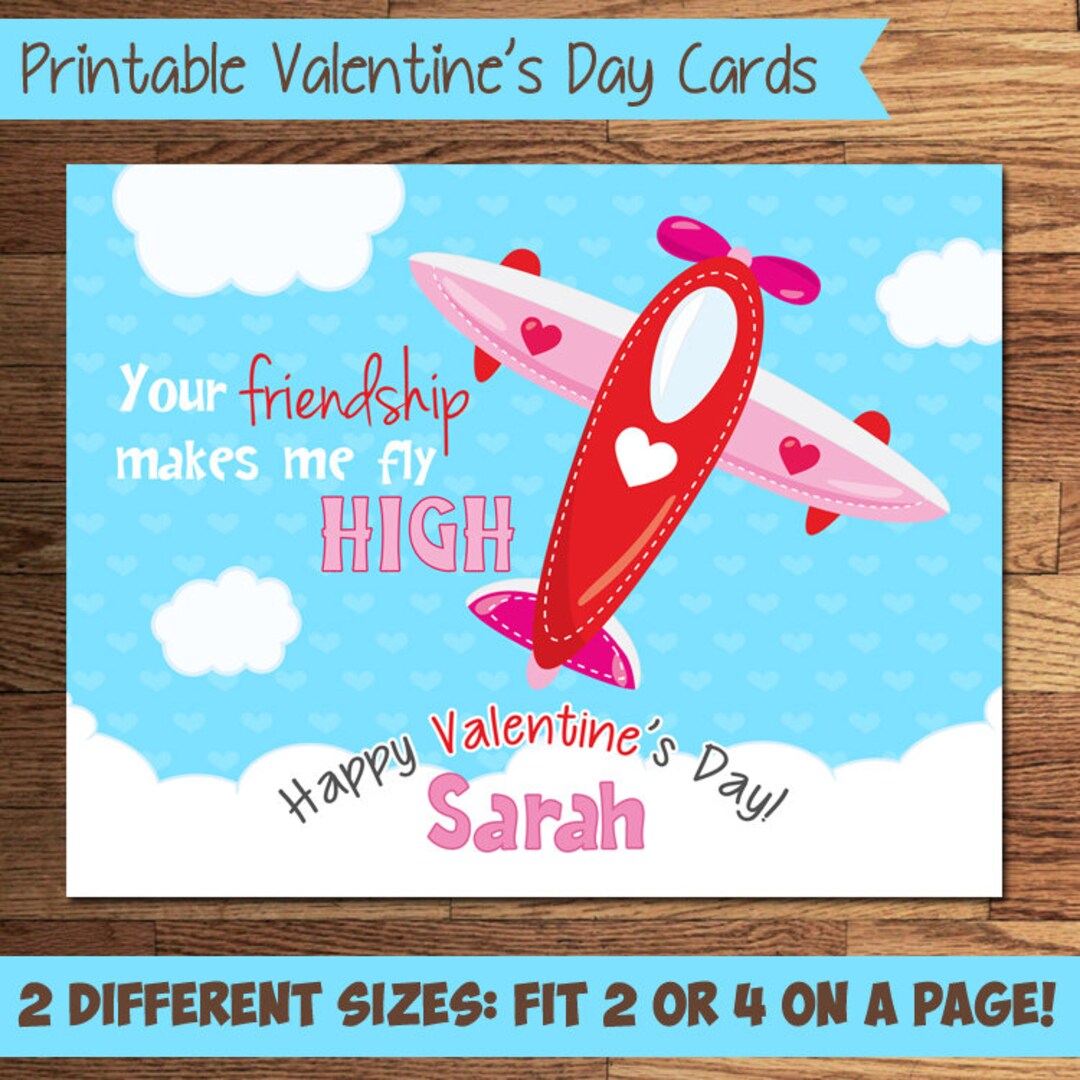 Airplane Valentine PRINTABLE Cards Personalized Valentines Cards for ...