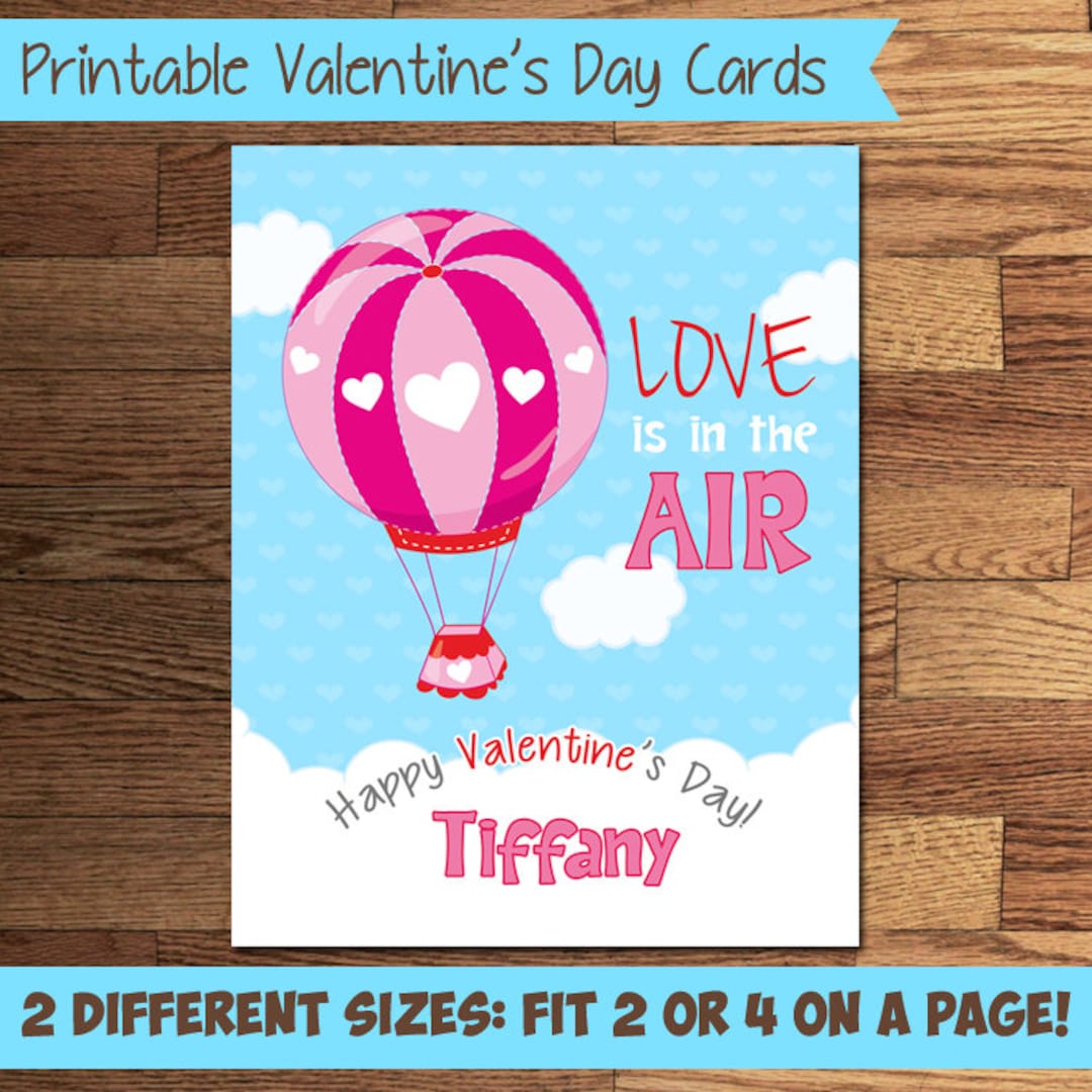 Hot Air Balloon Valentine PRINTABLE Cards Personalized Valentines Cards ...