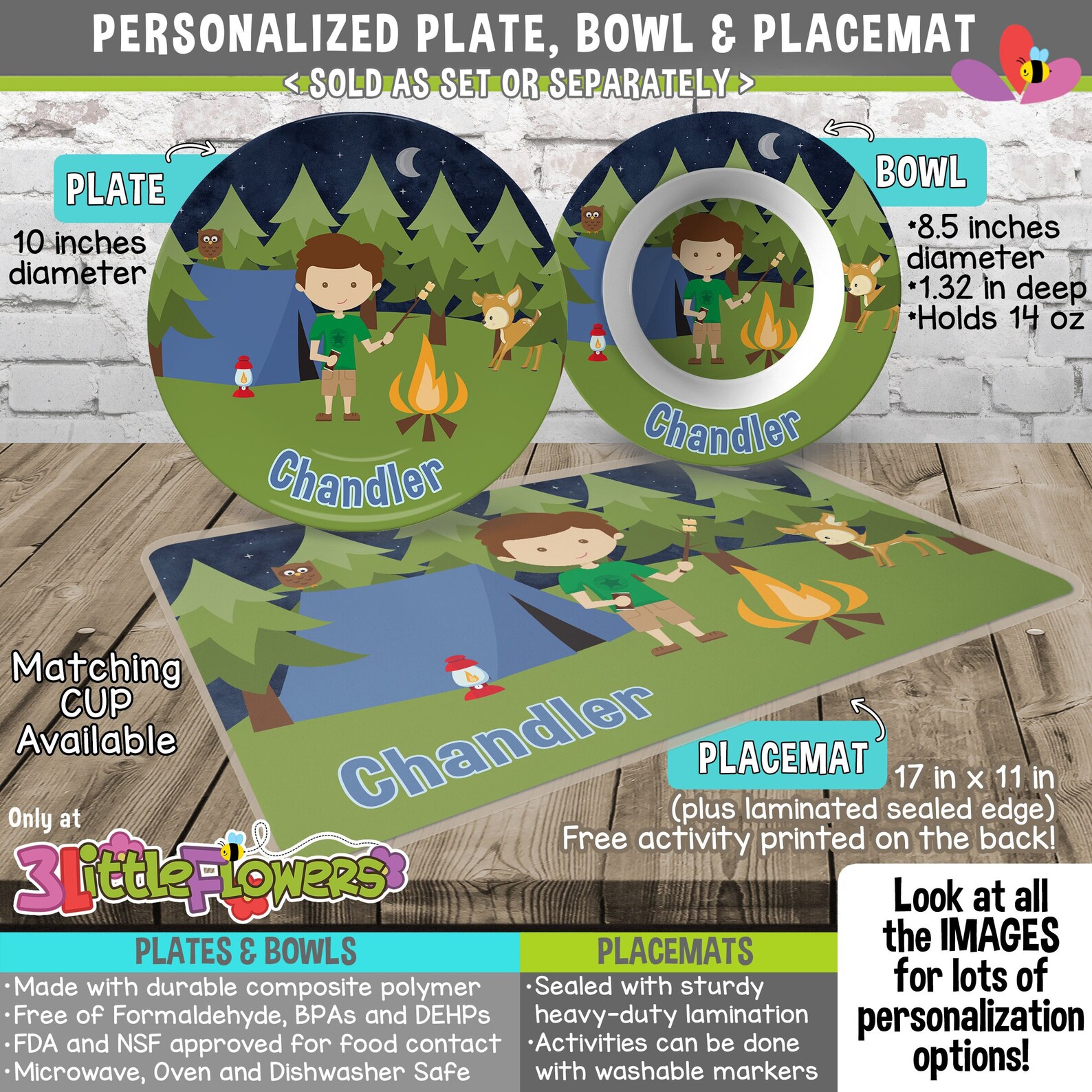 Camping Plate and Bowl Set - Personalized Plastic Children Plate Cereal ...