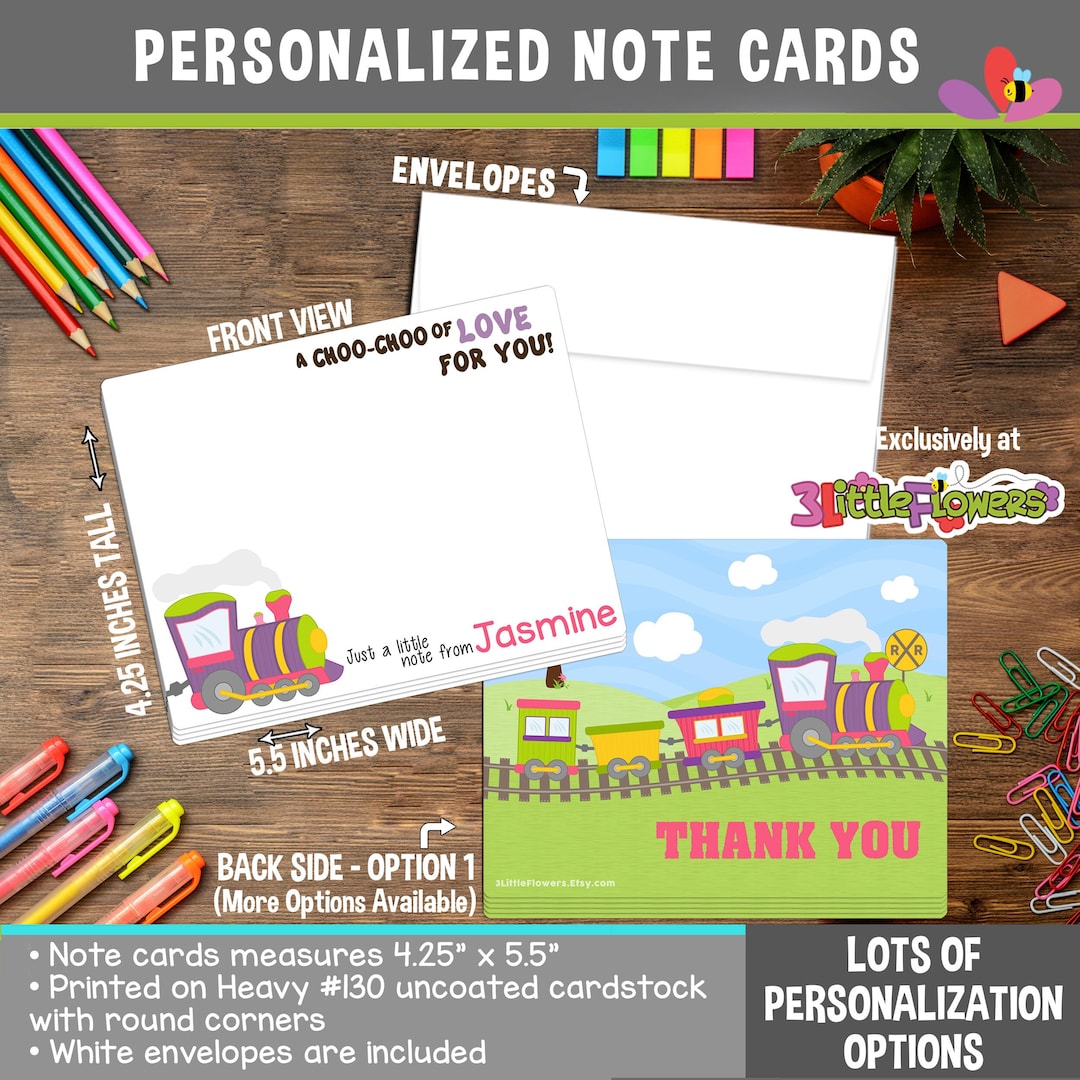 Train Note Cards - Set of Personalized Note Cards - 4.25 X 5.5 - Double ...