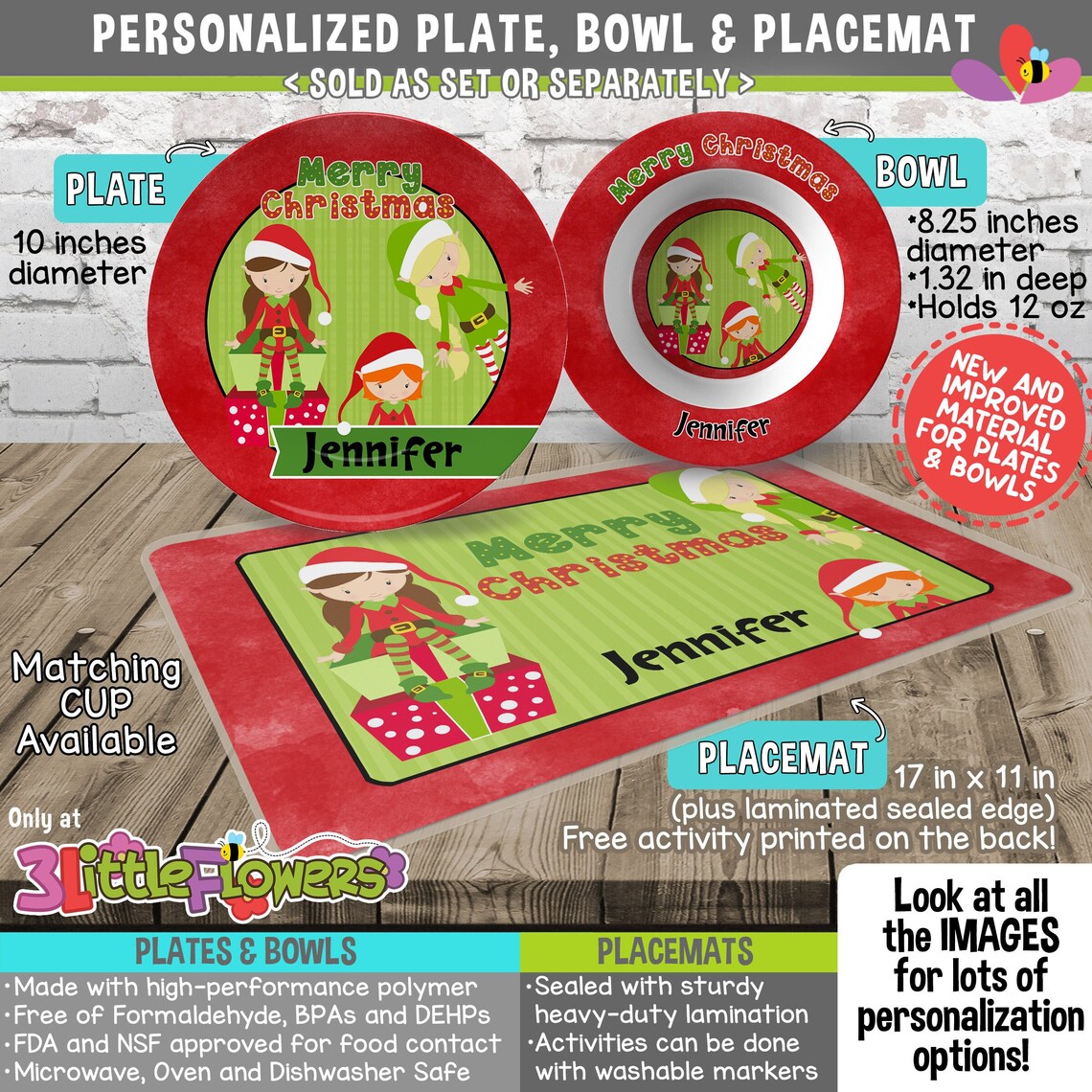 Elf Plate and Bowl Set - Personalized Plastic Children Plate & Cereal ...