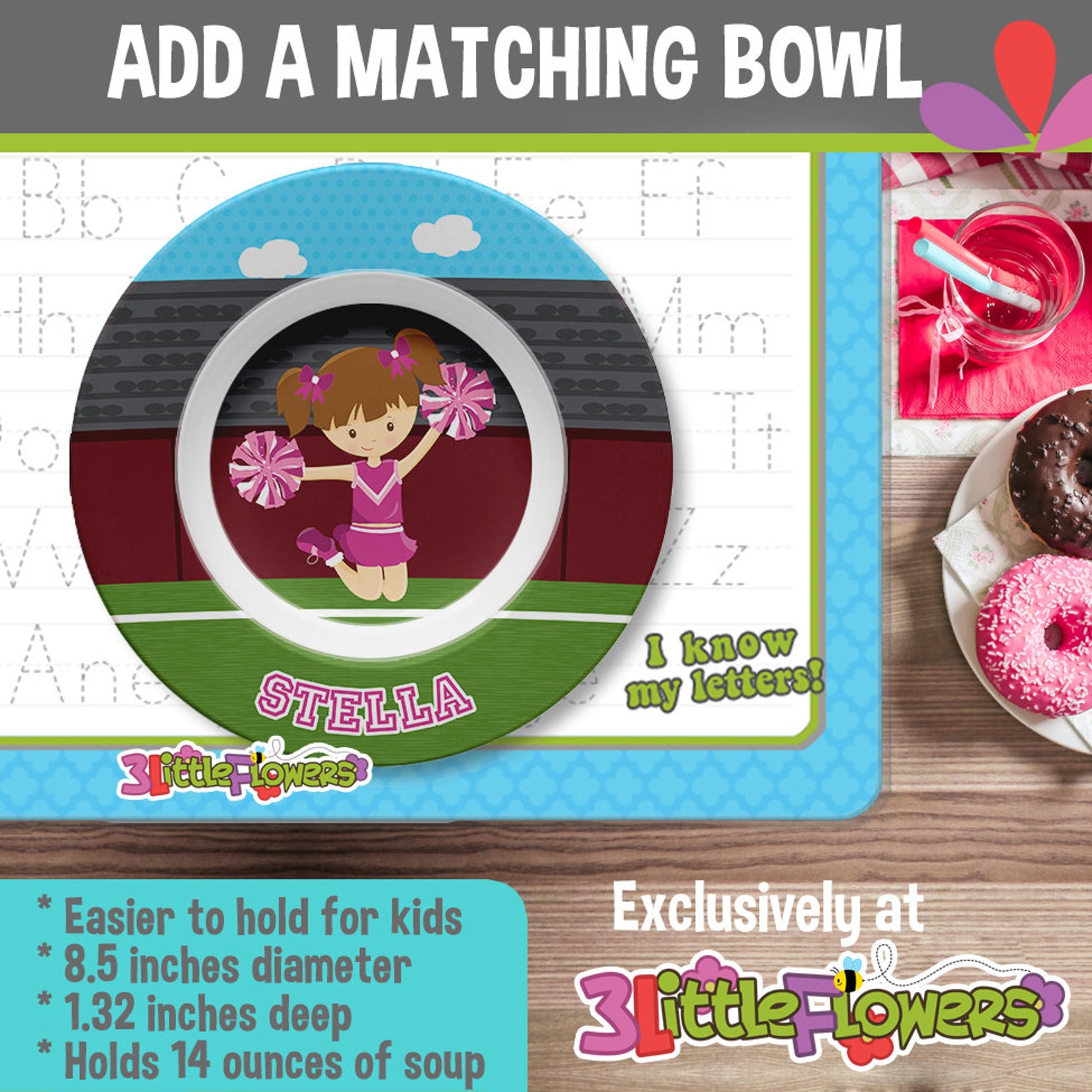 Cheerleader Plate and Bowl Set Personalized Plastic Children - Etsy