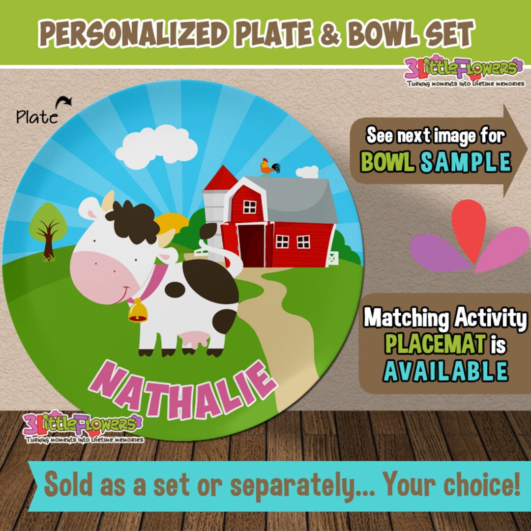 Cow Plate and Bowl Set Personalized Plastic Children Plate - Etsy