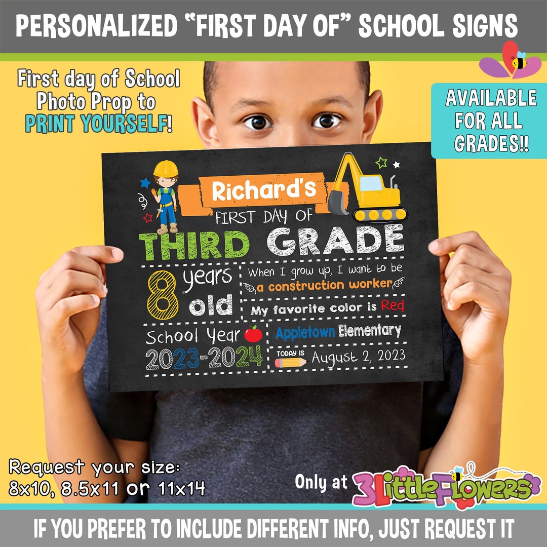 Construction First Day of School Sign - Printable First Day of School ...