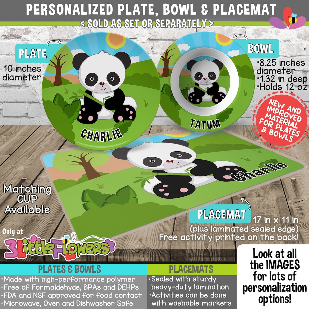 Baby Panda Plate and Bowl Set - Personalized Plastic Children Plate ...