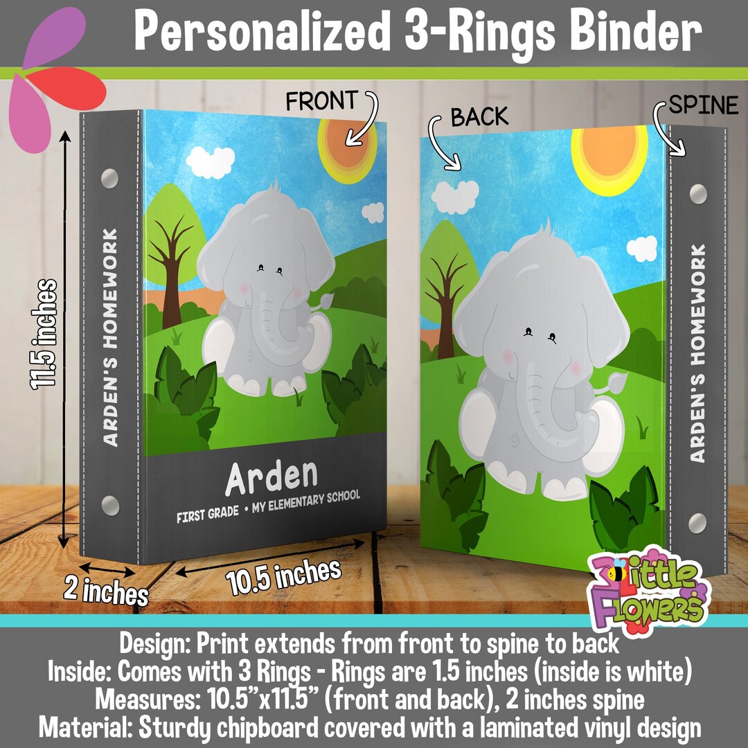 Personalized Elephant Binder - Personalized 3 Ring Binder 2 Inches ...