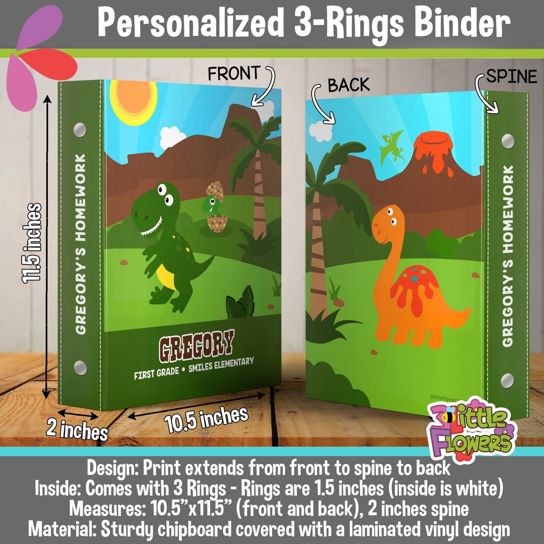Personalized Dinosaurs Binder - Personalized 3 Ring Binder 2 Inches ...