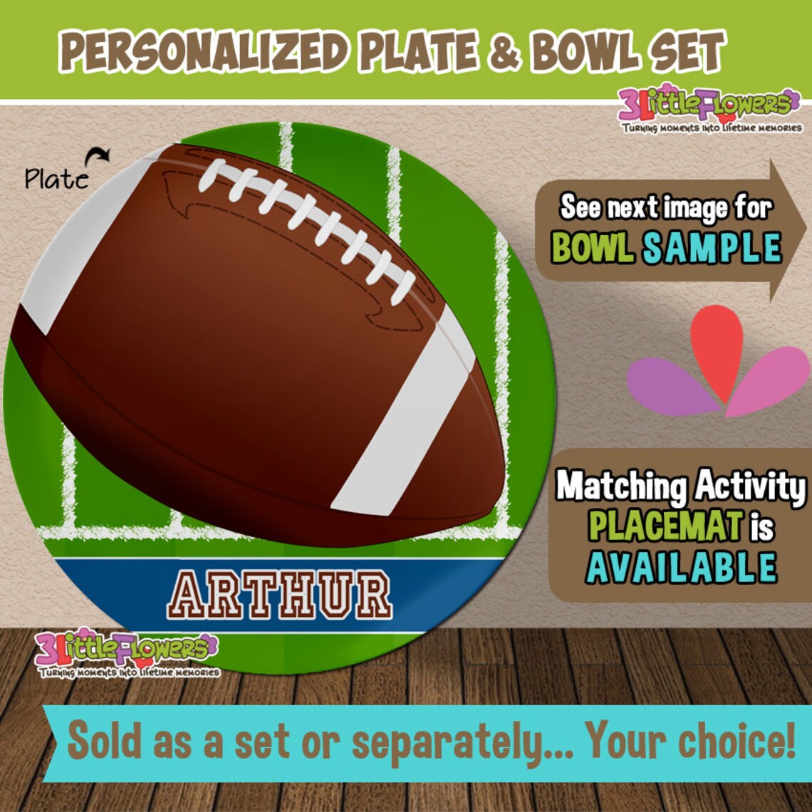 Football Plate and Bowl Set Personalized Plastic Children - Etsy