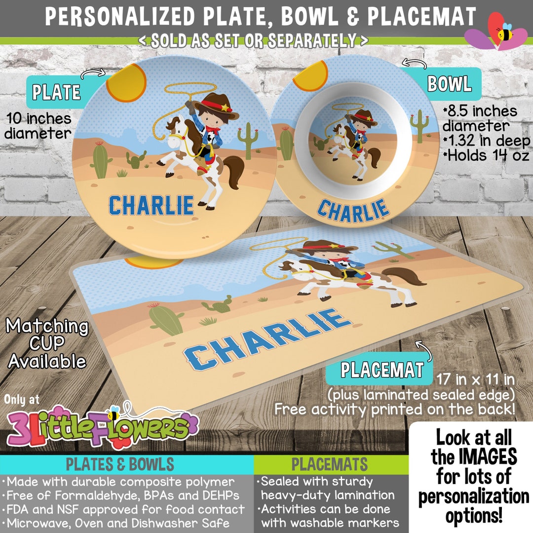 Cowboy Plate and Bowl Set - Personalized Plastic Children Plate and ...