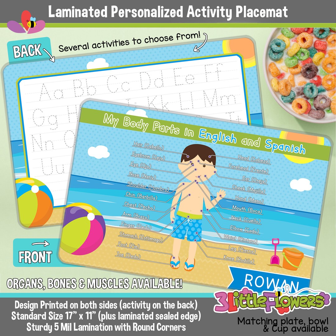 Body Parts Placemat - Personalized Placemat for Kids - Laminated Custom ...
