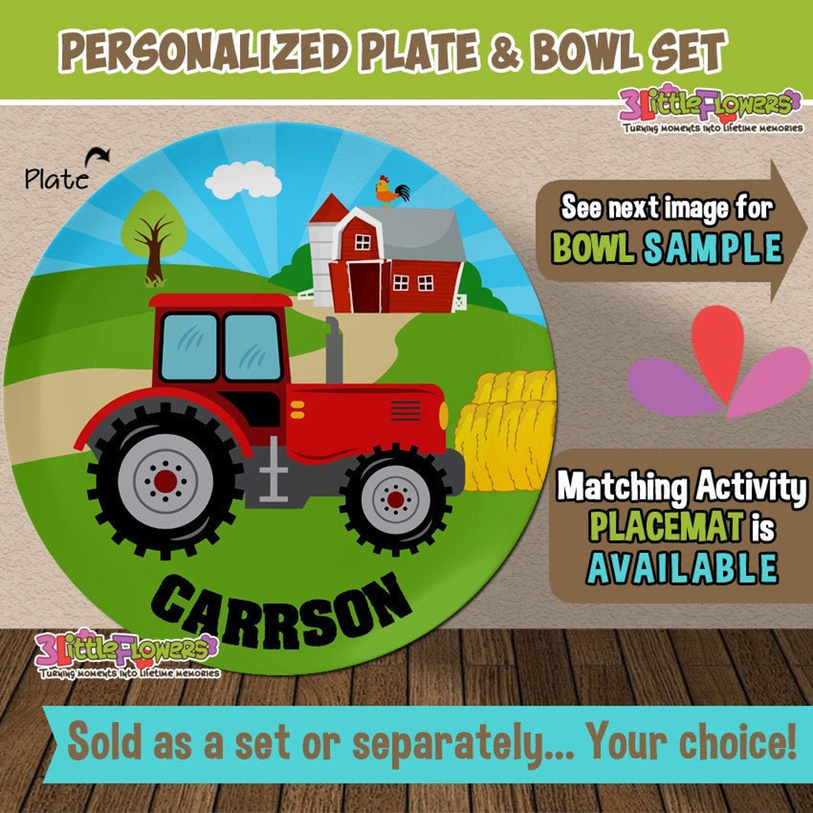 Tractor Plate and Bowl Set Personalized Plastic Children - Etsy
