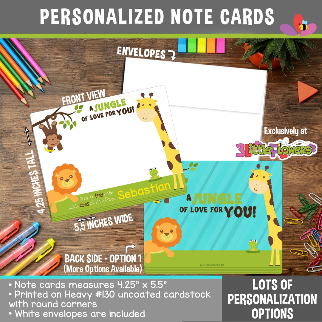 Jungle Note Cards - Set of Personalized Note Cards - 4.25” X 5.5 ...