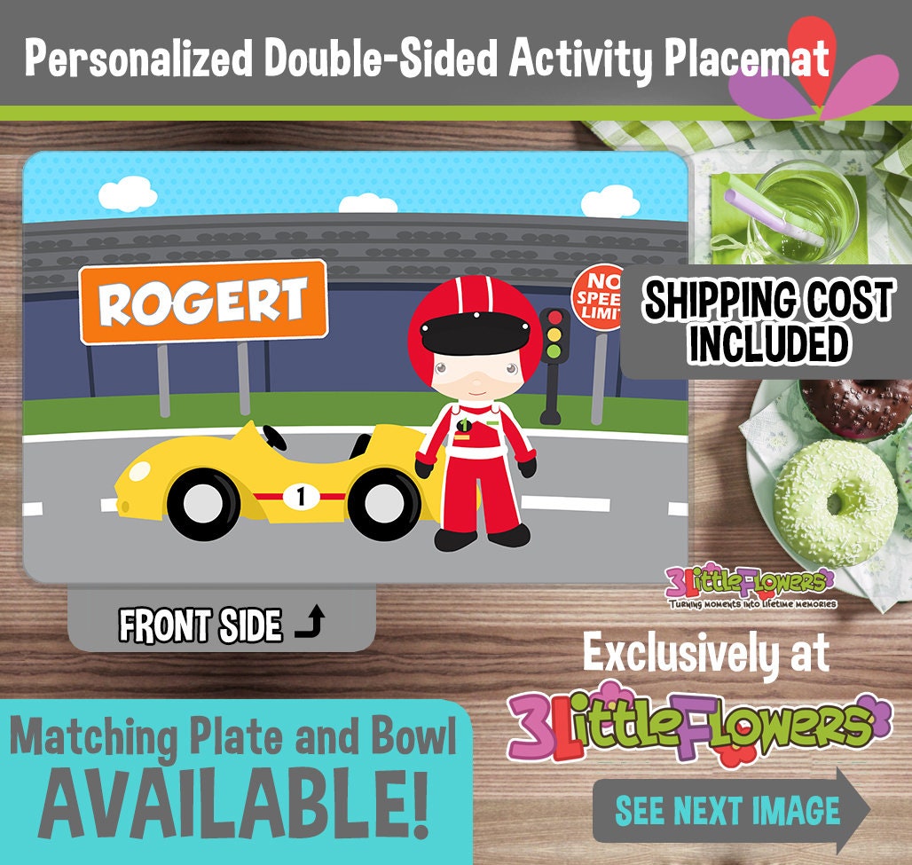 Personalized Race Car Placemat Personalized placemat for | Etsy