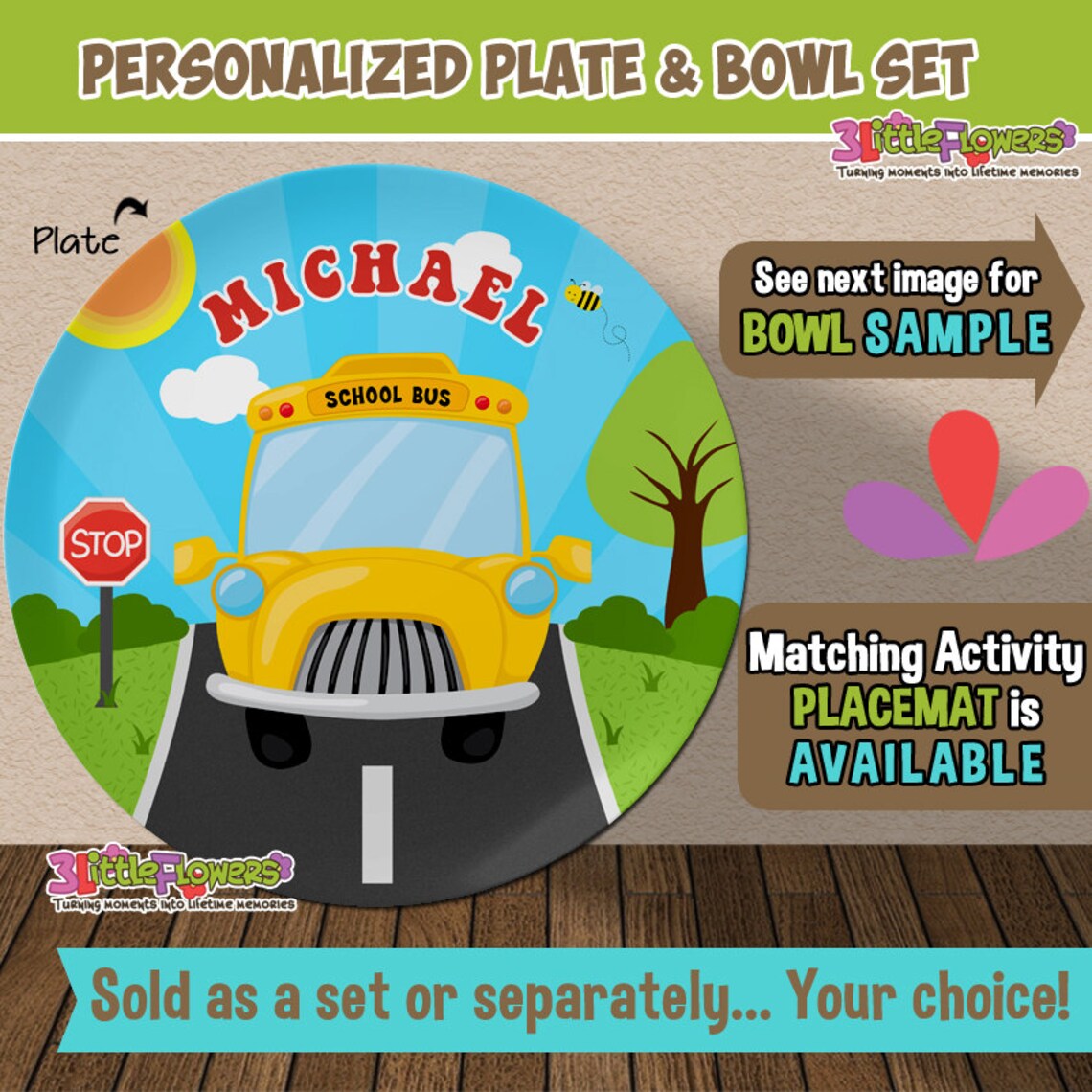 Personalized School Bus Plate and Bowl Set Personalized - Etsy