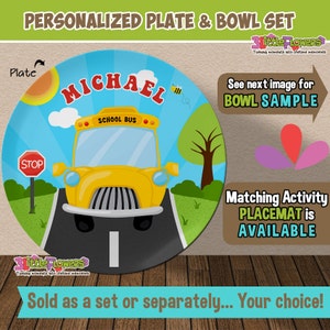 Personalized School Bus Plate and Bowl Set Personalized - Etsy