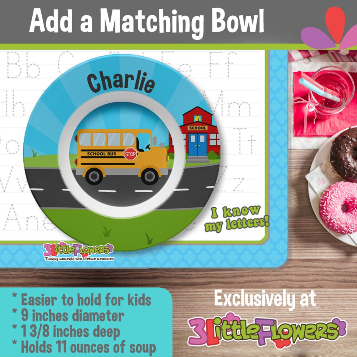 Personalized School Bus Plate and Bowl Set Personalized - Etsy