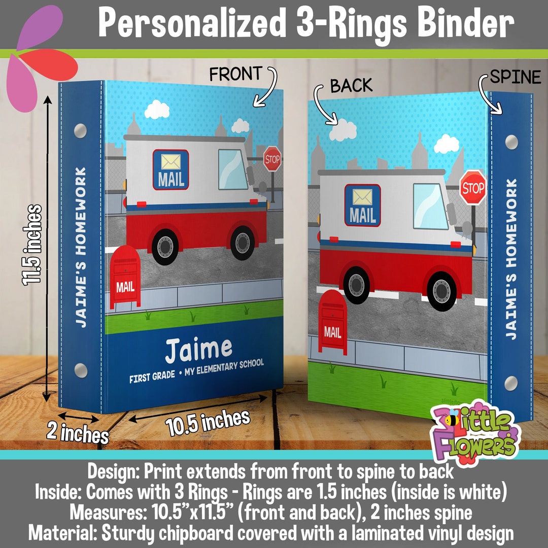 Personalized Mail Truck Binder - Personalized 3 Ring Binder 2 Inches ...