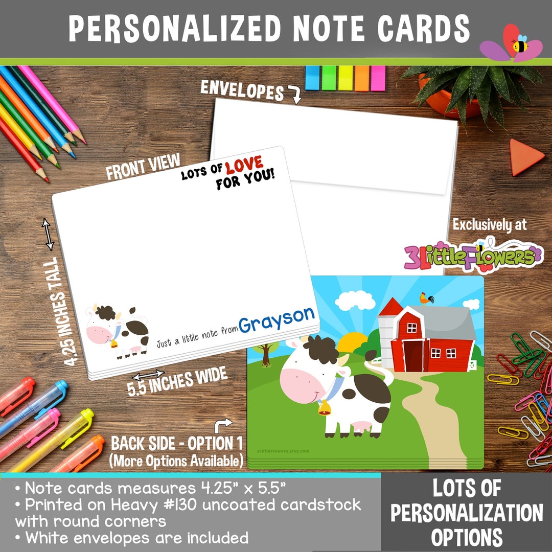 Cow Note Cards - Set of Personalized Note Cards - 4.25” X 5.5” - Double ...