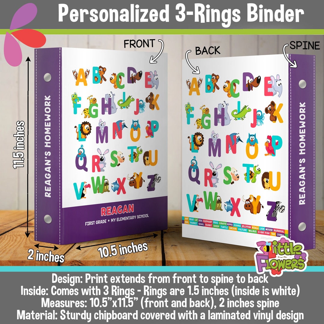 Personalized Alphabet Animals Binder - Personalized 3 Ring Binder 2 in ...