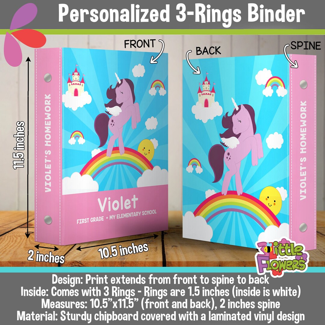 Personalized Unicorn and Rainbow Binder - Personalized 3 Ring Binder 2 ...