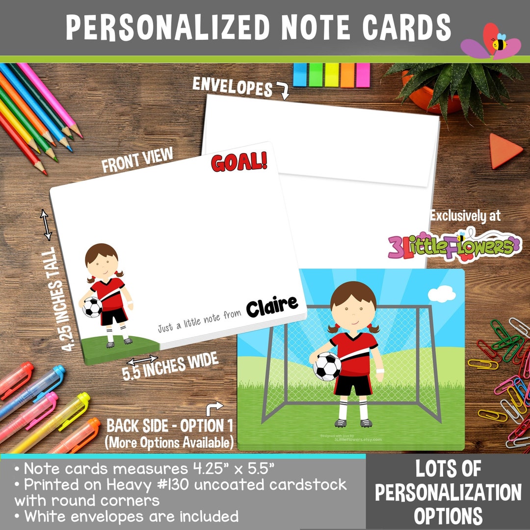 Soccer Player Note Cards - Set of Personalized Note Cards - Double ...
