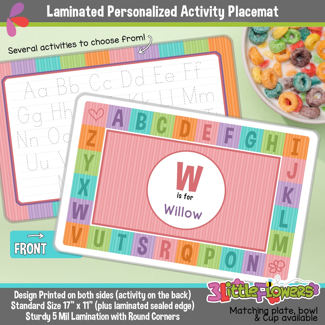 Alphabet Placemat - Personalized Placemat for Kids - Laminated Custom ...