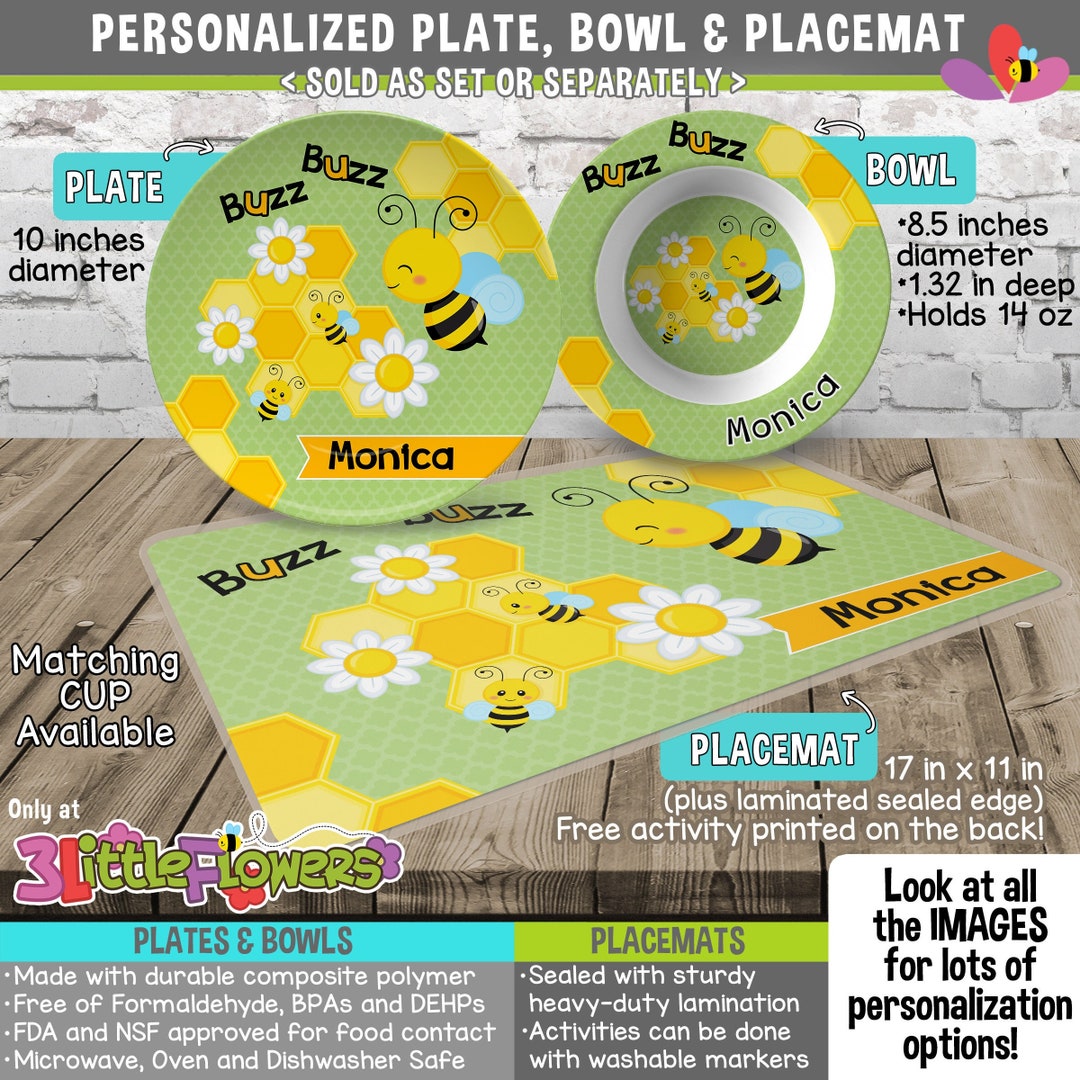 Bees Honeycomb Plate and Bowl Set - Personalized Plastic Children Plate ...